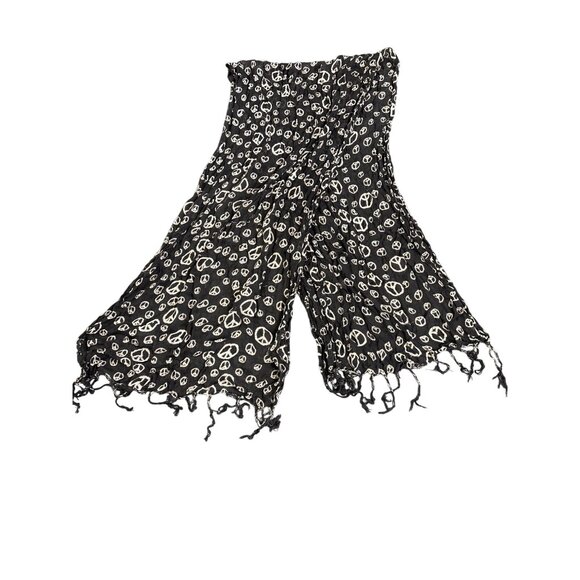Accessories | Black White Cotton Peace Sign Patterned Scarf With Fringe ...